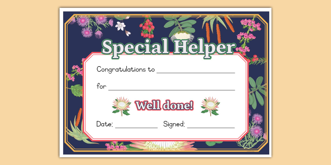 Fynbos-Themed Special Helper Certificate (teacher made)