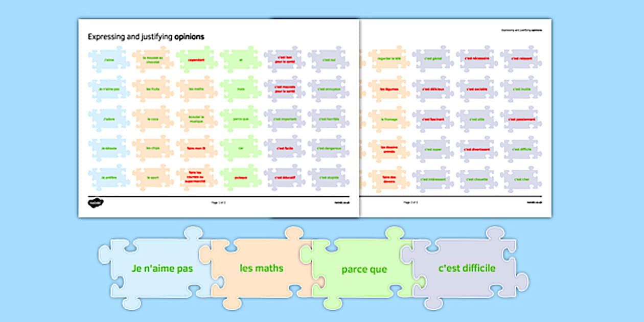 Expressing and Justifying Opinions Differentiated Jigsaw French