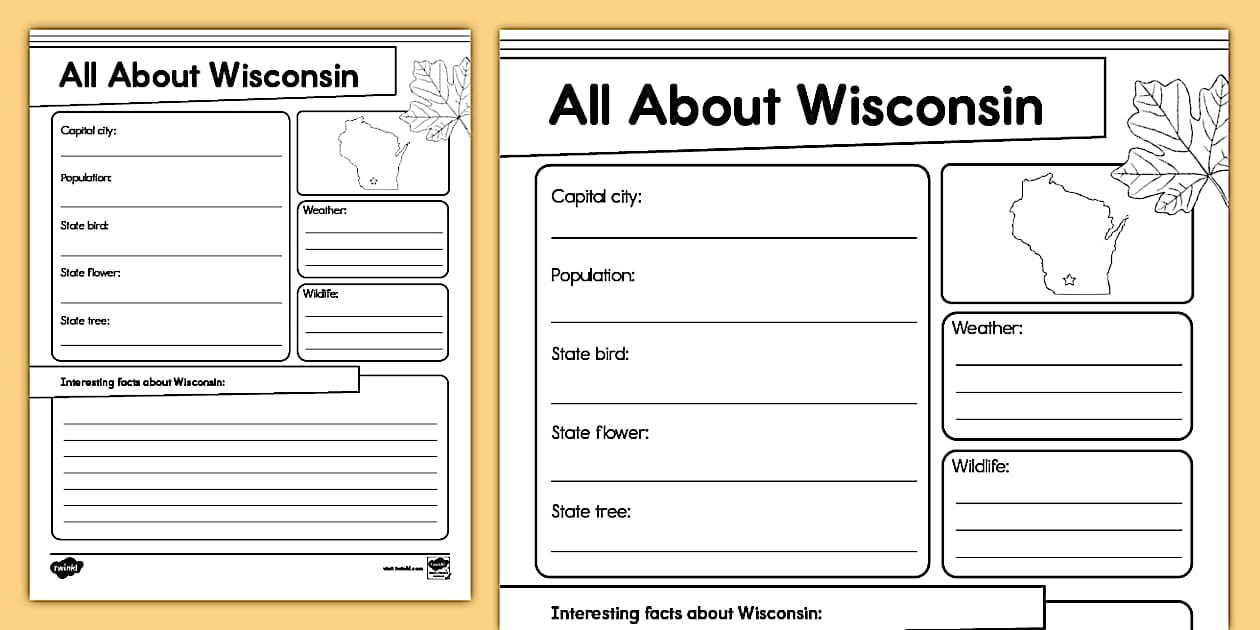 All About Wisconsin Research Activity Worksheet for K-2nd Grade