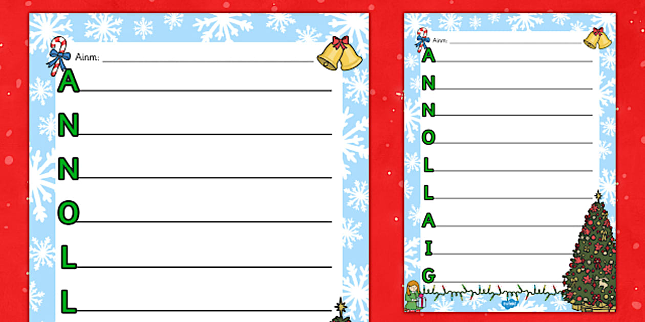Irish Christmas poems acrostic template. (teacher made)