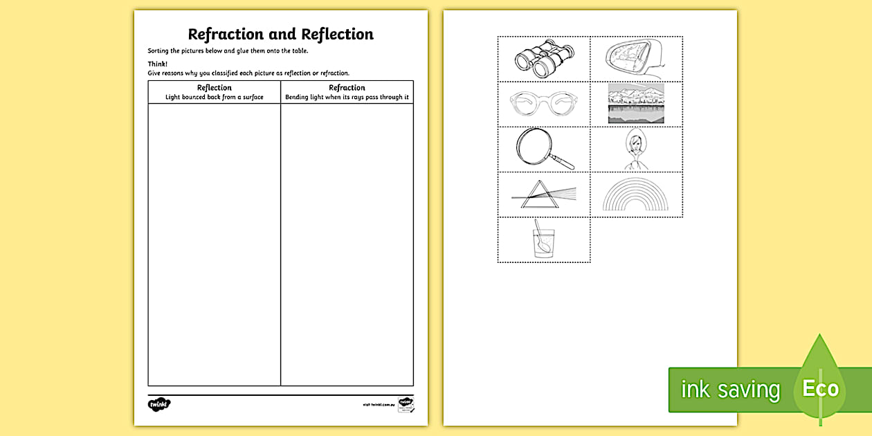 Refraction and Reflection of Light Worksheet-Worksheet