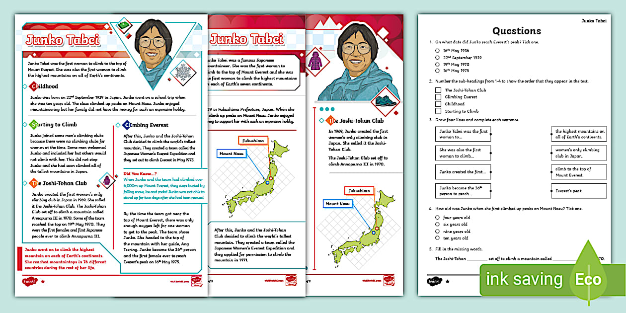 LKS2 Junko Tabei Differentiated Reading Comprehension