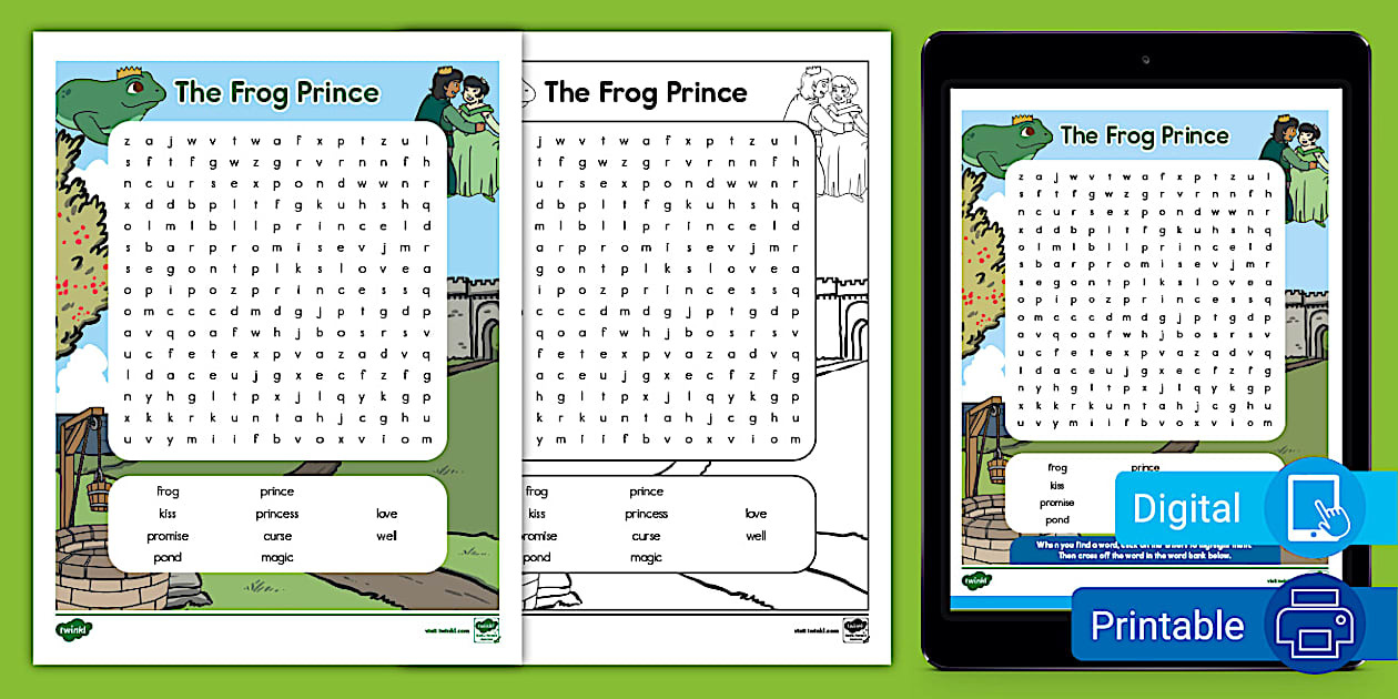 The Frog Prince Fairy Tale Word Search K-2 (teacher made)