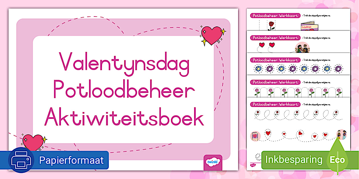 Valentynsdag Potloodbeheer Aktiwiteitsboek (teacher made)