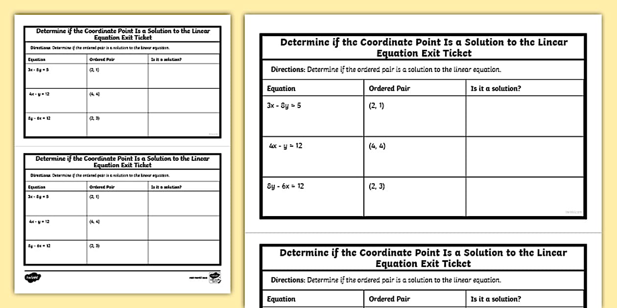 Eighth Grade Determine if the Coordinate Point Is a Solution to the Linear