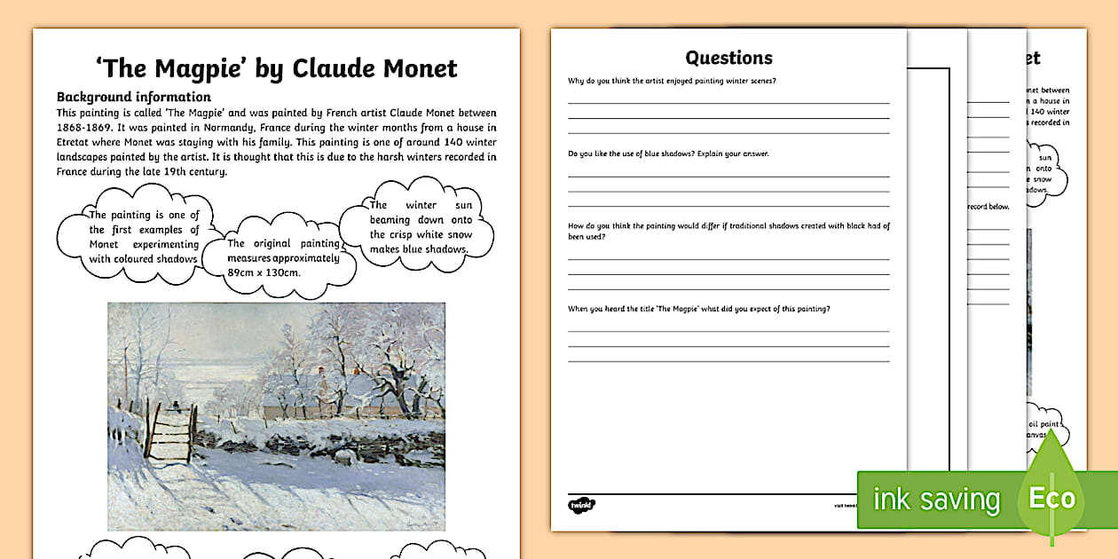 The Magpie by Claude Monet Art Appreciation Worksheet / Worksheet