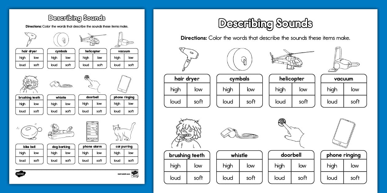 Describing Sounds Worksheet (teacher made) - Twinkl