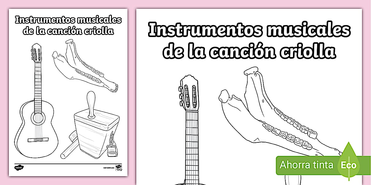 Hoja de colorear: Instrumentos de la canción criolla