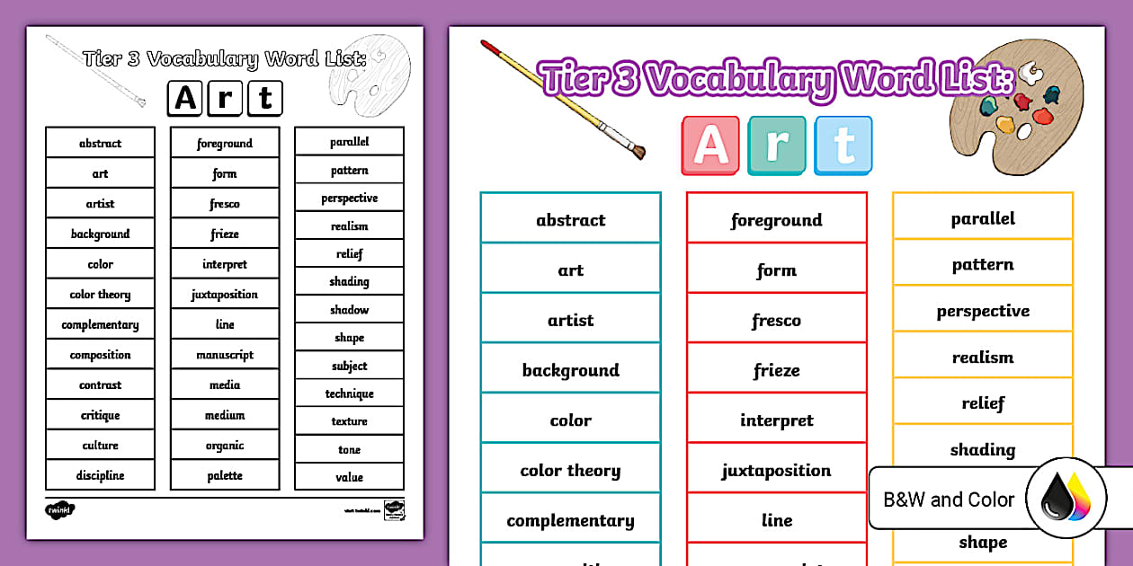 Tier 3 Vocabulary Word List: Art (creat de profesori)