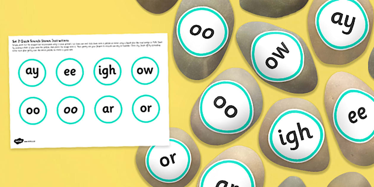 Black and White Phonic Quick Sounds Set 2 Sensory Stones Cut Outs