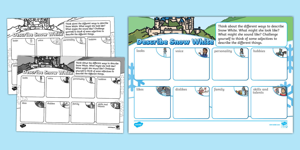 Snow White Adjectives Worksheet (professor feito) - Twinkl