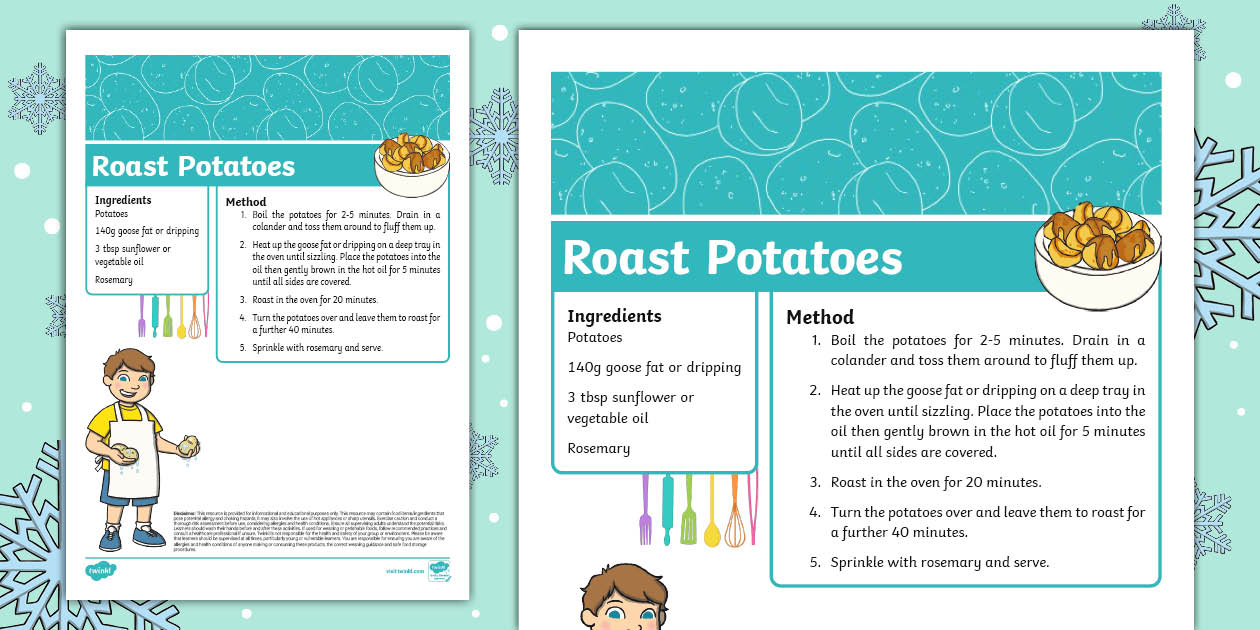 Recipe Cards for Kids | How to Cook Roast Potatoes - Twinkl