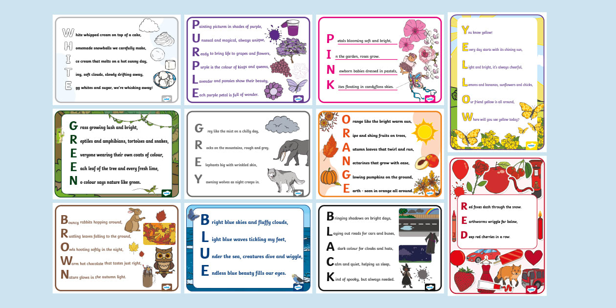 Colour Acrostic Poem Examples Pack (teacher made) - Twinkl