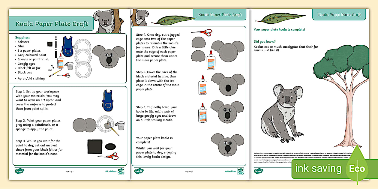 Koala Paper Plate Craft Activity - F-2 - Australia - Twinkl