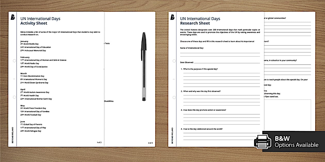 UN International Days Research Sheet