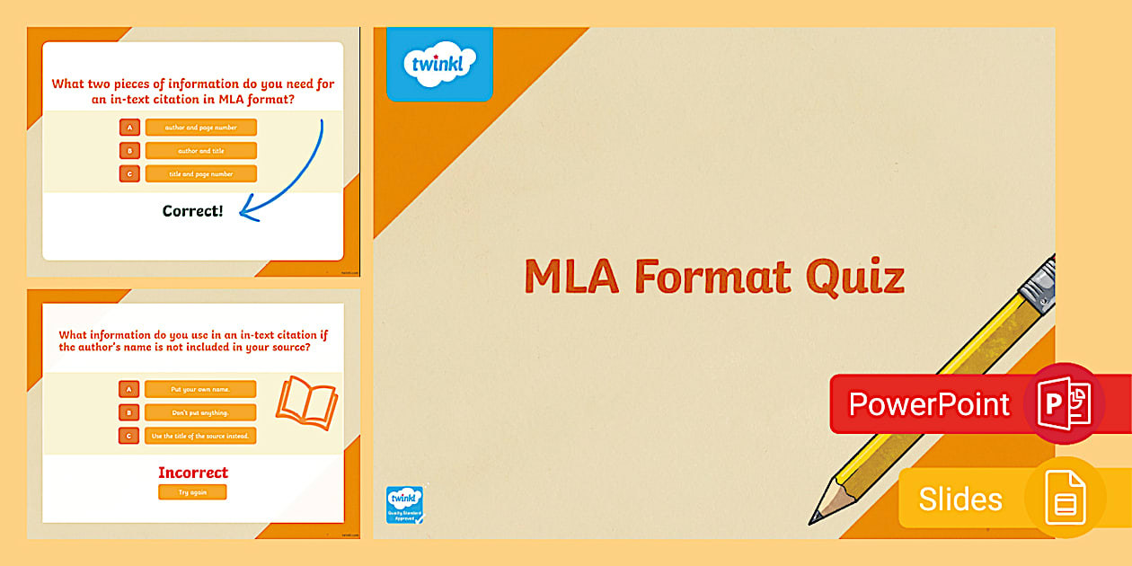 MLA Format PowerPoint & Google Slides Quiz for 6th-8th Grade