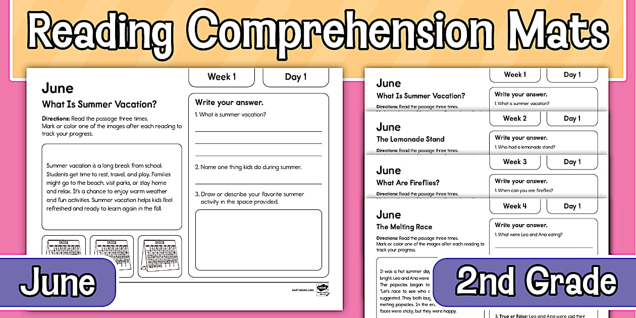 Second Grade June Daily Reading Comprehension Mats