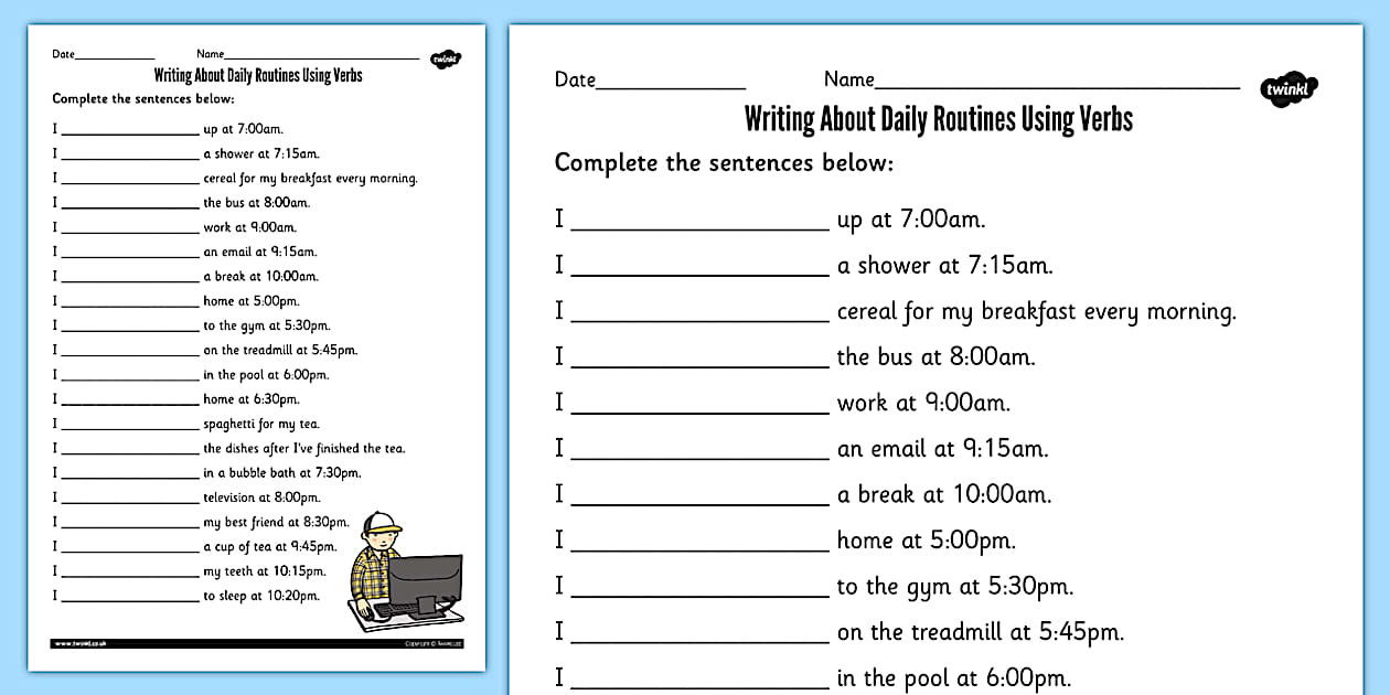 Writing About Daily Routines Using Verbs Worksheet - ESL