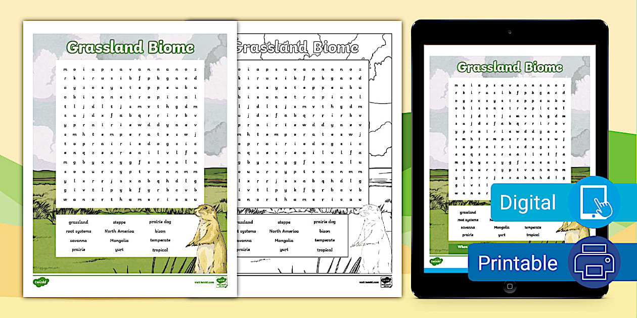 Grassland Biome Word Search for 3rd-5th Grade (Teacher-Made)