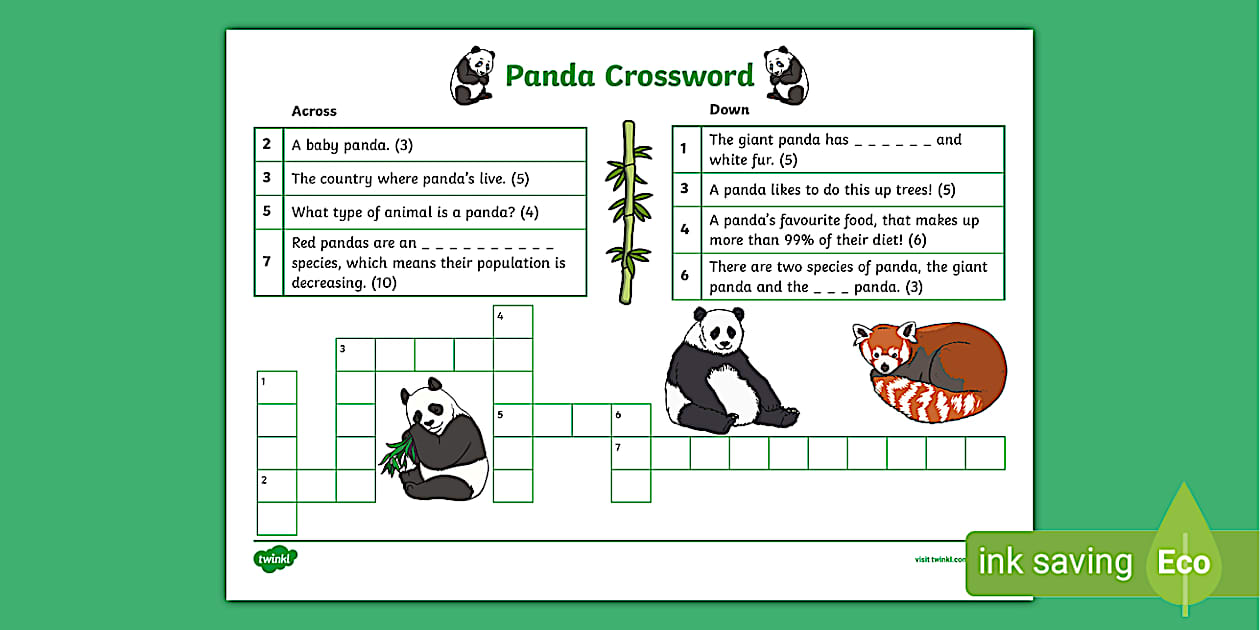 Brain-Boosting Panda Crossword Puzzle | Twinkl | KS1