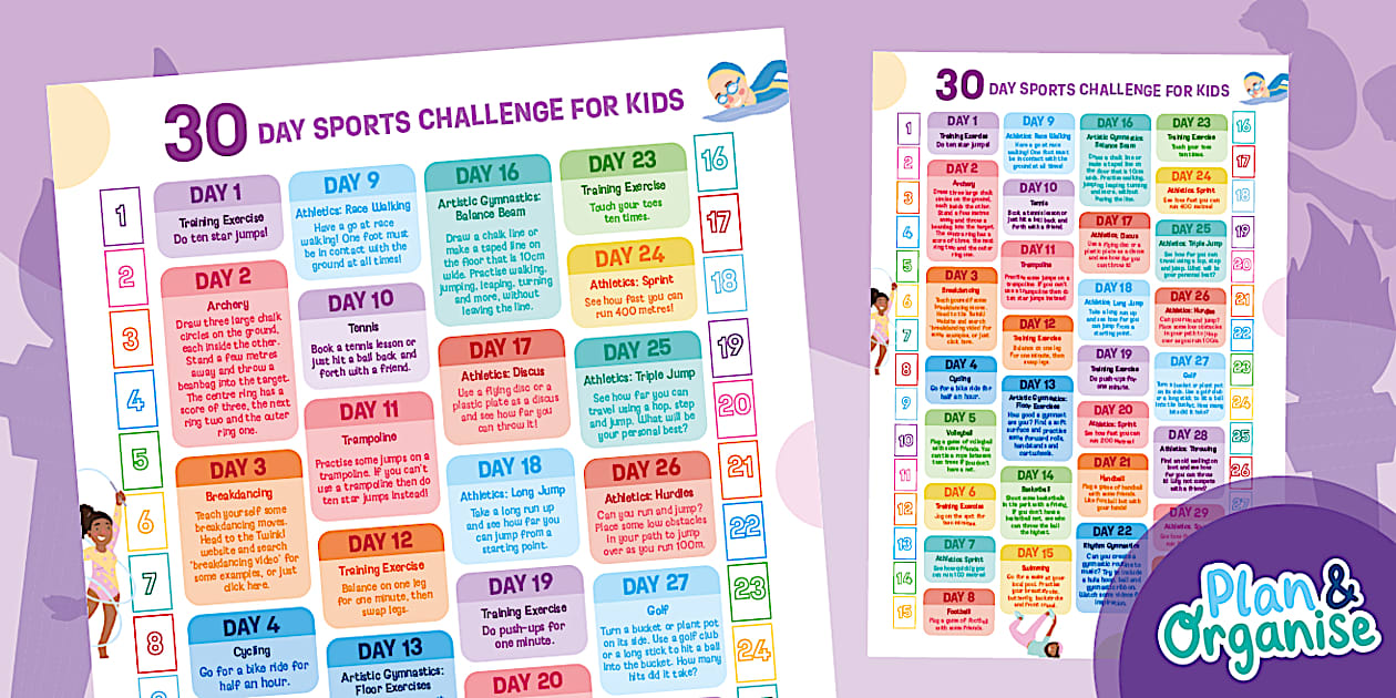 30 Day Sports Challenge for Kids | Twinkl Plan & Organise