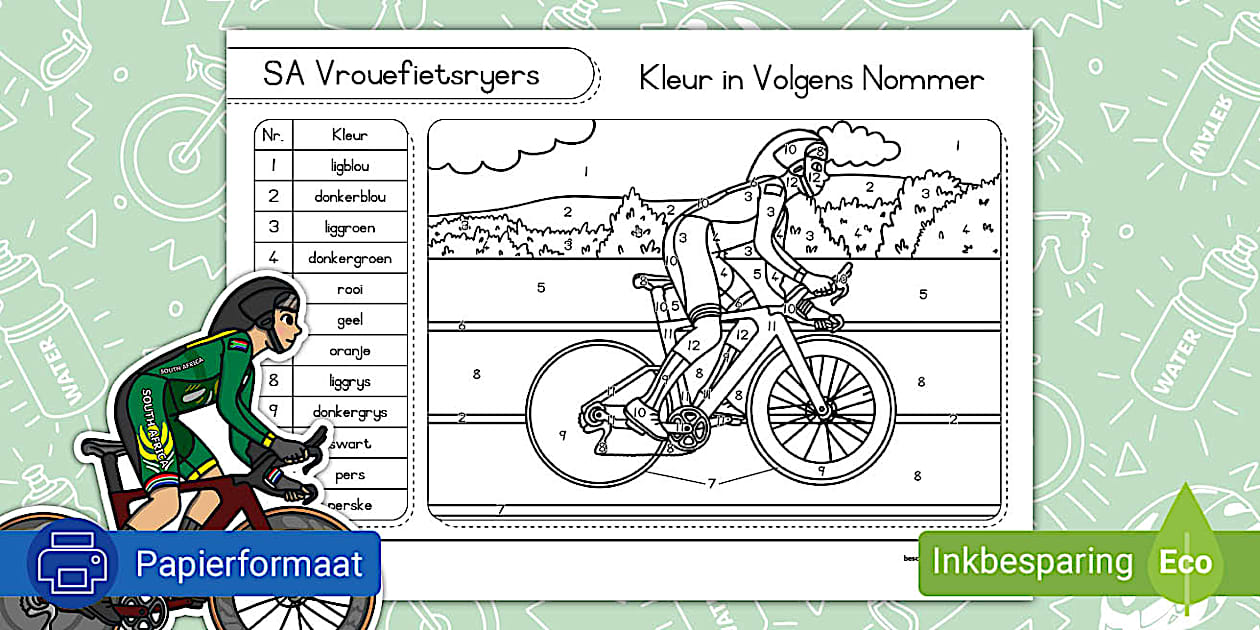 SA Vrouefietsryers Kleur Volgens Nommers (Teacher-Made)