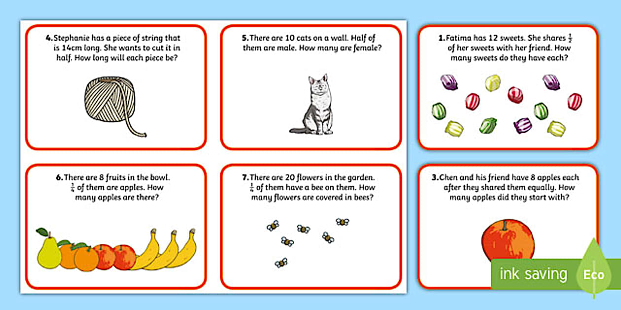 Fractions Word Problems Maths Challenge Cards (teacher made)