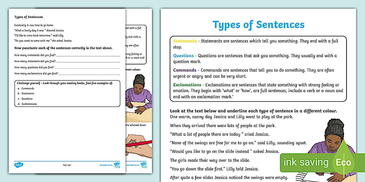 Types of Sentences Differentiated Worksheet for NAPLAN preparation ...