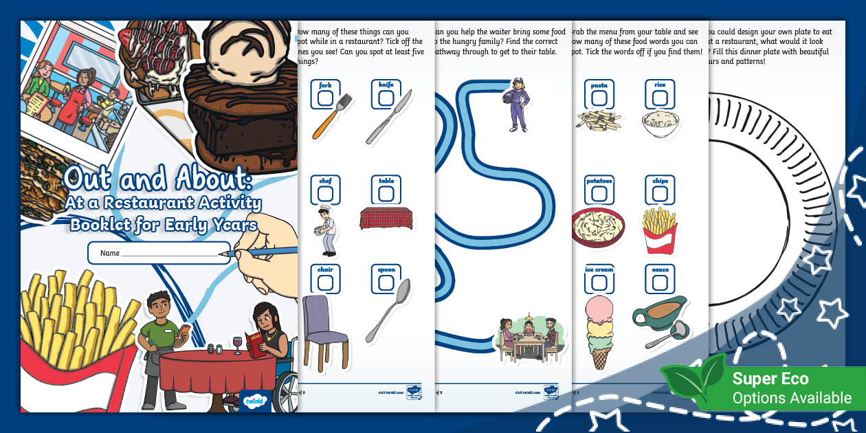 Out and About Restaurant Activity Booklet for Kindergarten