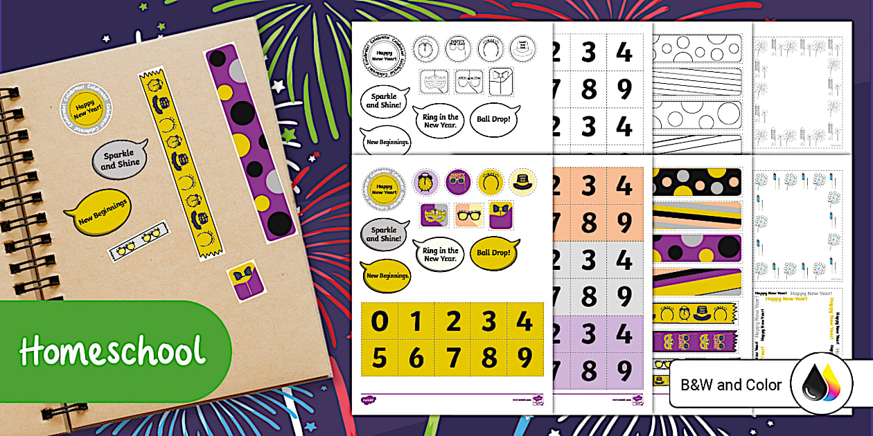 New Year's Eve Scrapbook Cutouts (teacher made) - Twinkl