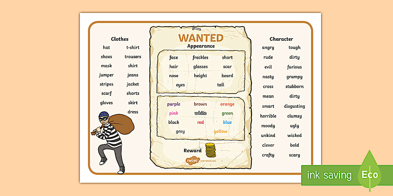 Cursive Wanted Poster Word Mat (teacher made) - Twinkl