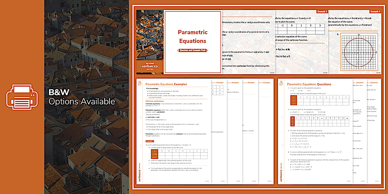 👉 Parametric Equations - Question and Example Pack
