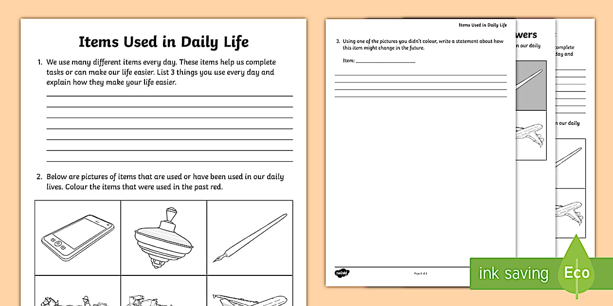 Items Used in Daily Life Worksheet (teacher made) - Twinkl