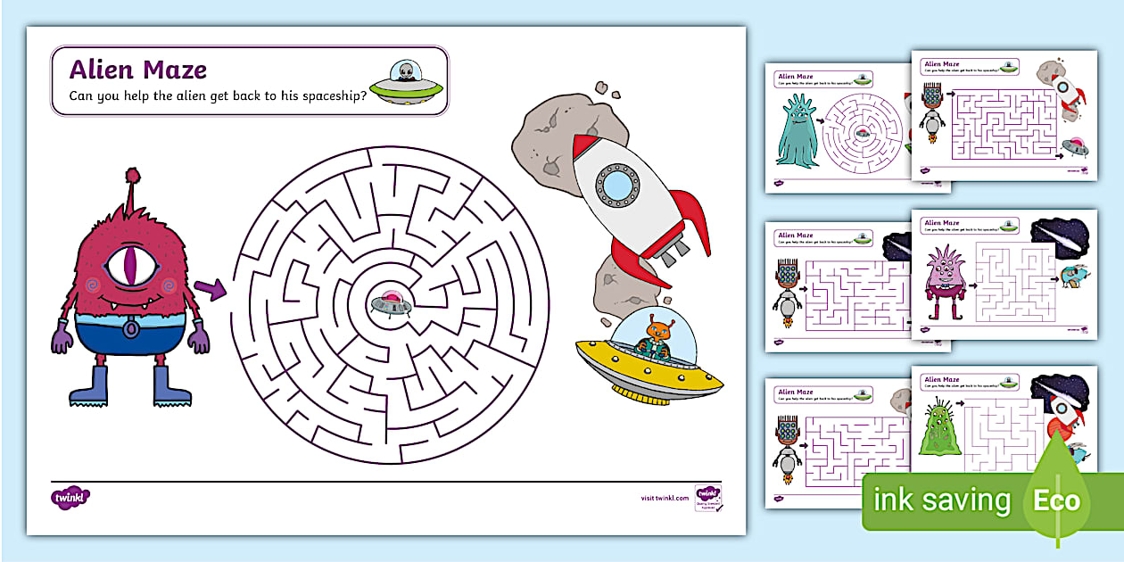 Alien Maze Activity Worksheets (teacher made) - Twinkl