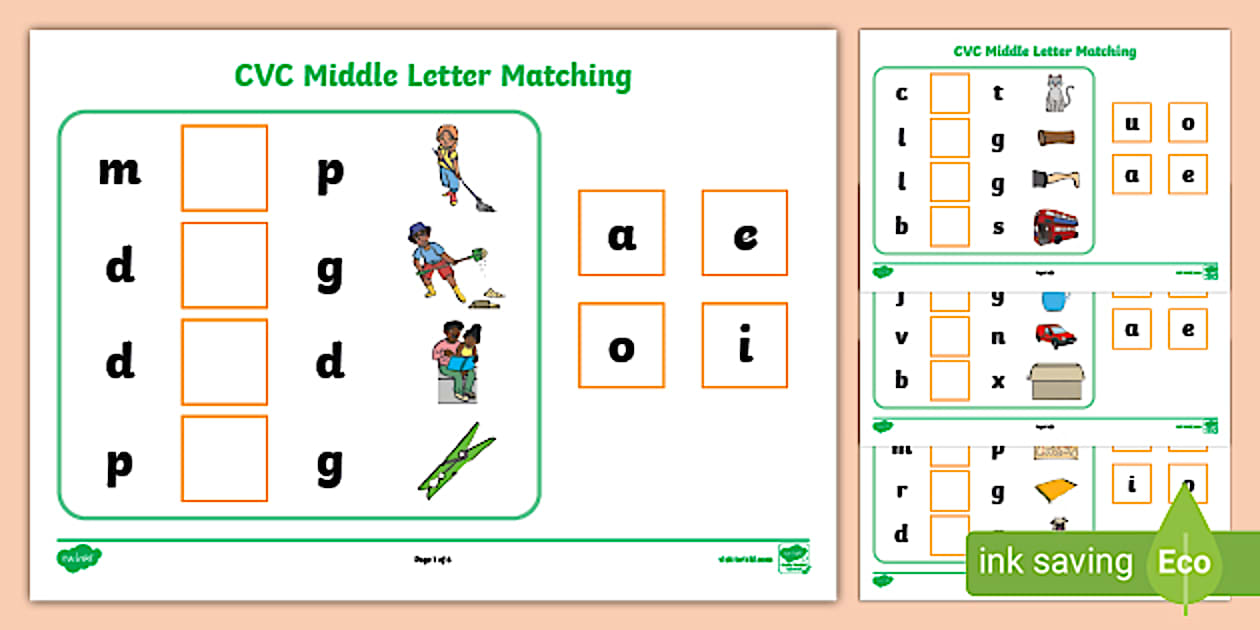 Editable Workstation Pack: CVC Middle Letter Sounds Matching Activity Pack