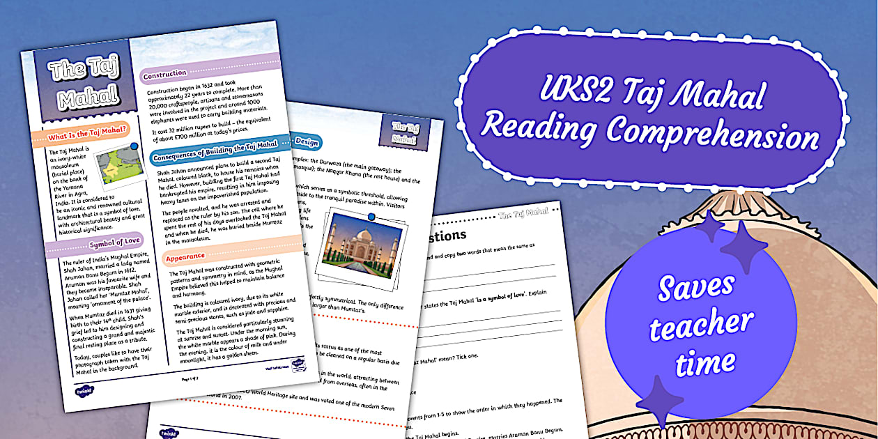 UKS2 Taj Mahal Reading Comprehension Activity