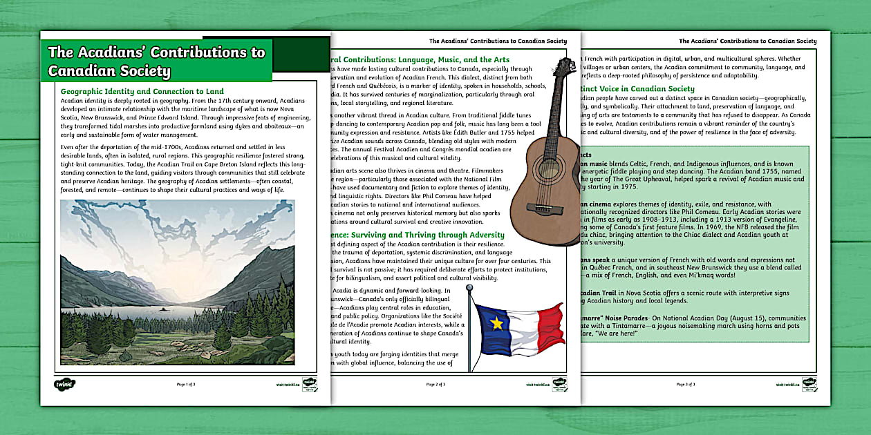 Acadians' Contributions to Canadian Society Fact File 7/8