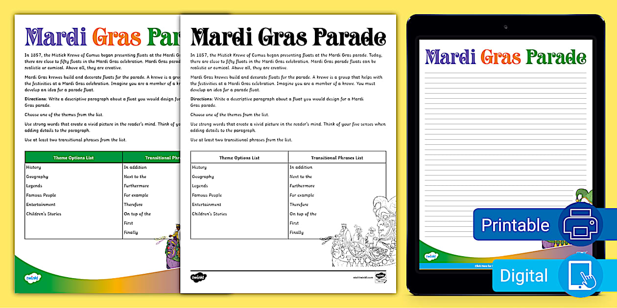 6th Grade Mardi Gras Descriptive Writing | Twinkl - Twinkl