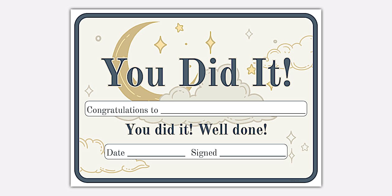 Celestial-Themed You Did It! Certificate
