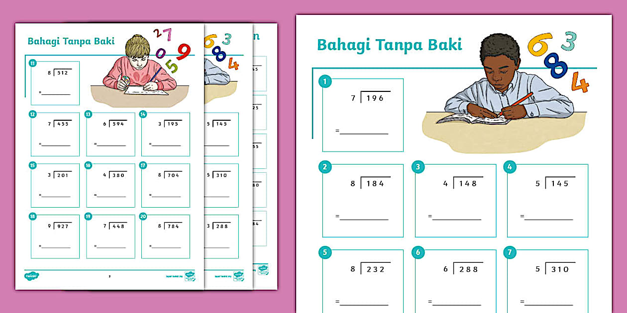Operasi Bahagi - Bahagi Nombor 3 Digit Tanpa Baki - Twinkl