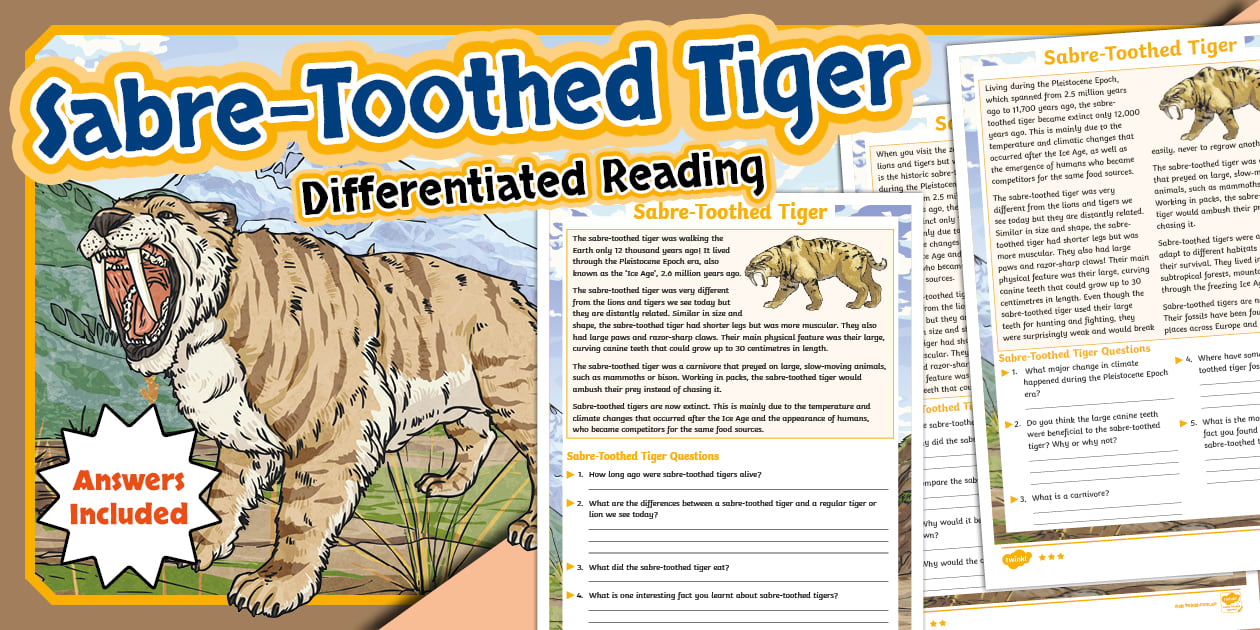 Sabre-Toothed Tiger Differentiated Reading Comprehension
