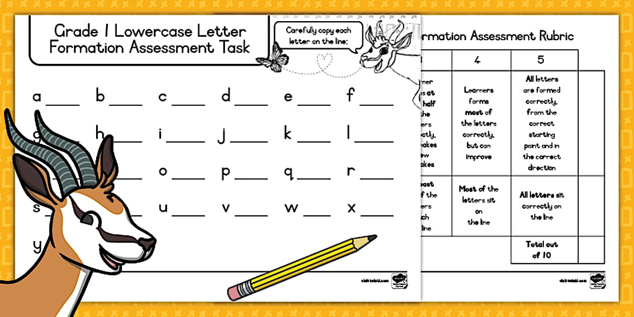 Grade 1 Lowercase Letter Formation Assessment Task and Rubric