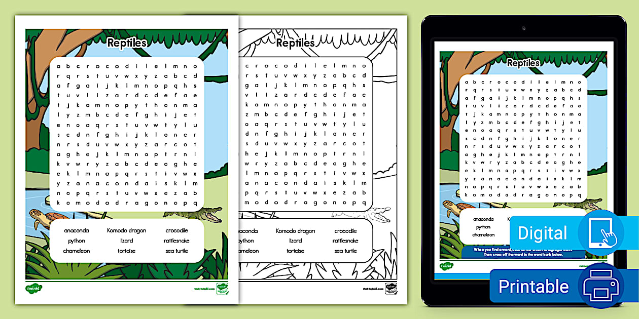 Reptiles Word Search for K-2nd Grade (teacher made) - Twinkl