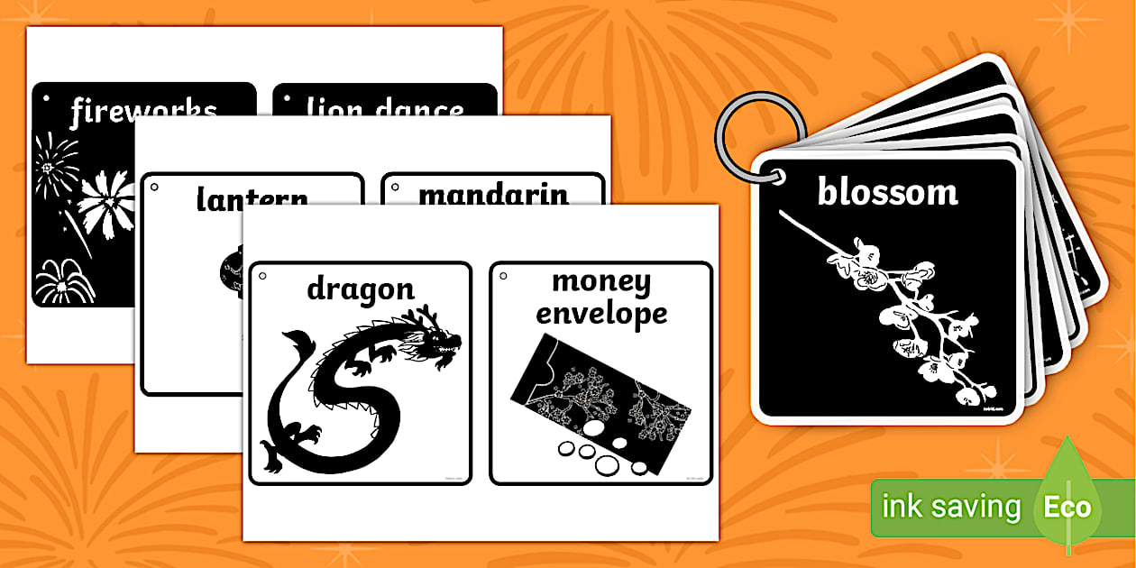 Black and White Flashcards: Chinese New Year | Twinkl