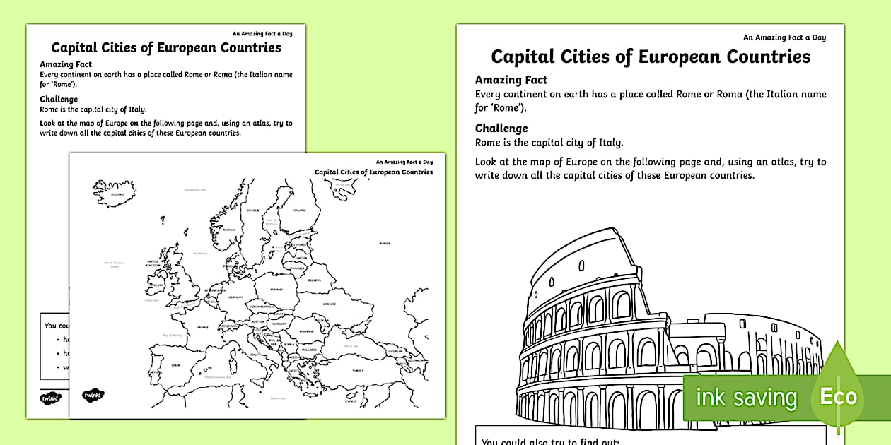 Map of Europe with Cities Activity Worksheet | Twinkl