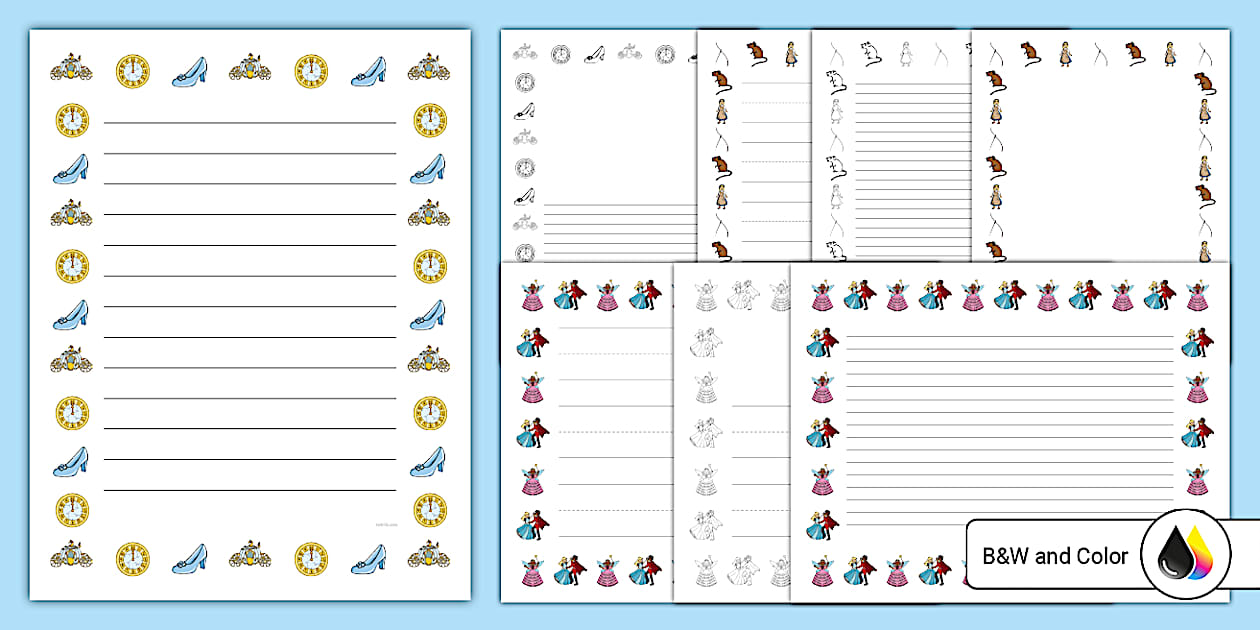 Blank and Lined Journal Writing Pages - Cinderella Border