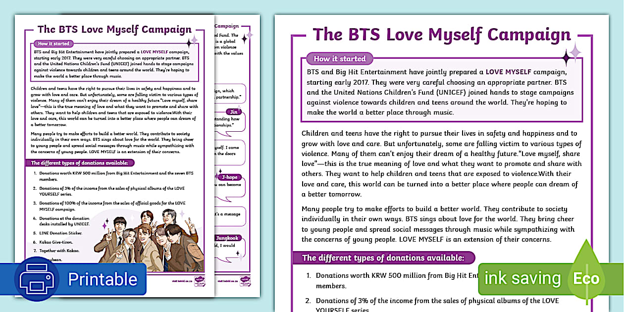 * NEW * The BTS Love Myself Campaign | Self Esteem Comprehension