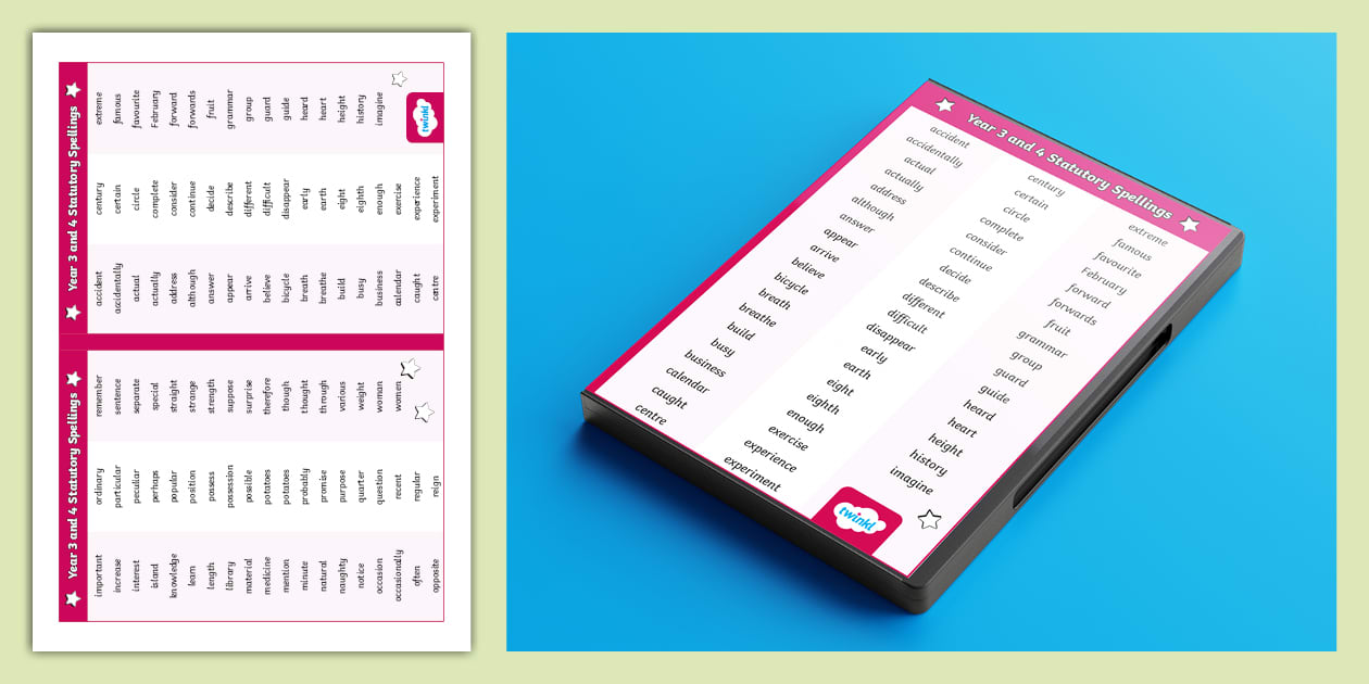 Year 3 and Year 4 Statutory Spellings DVD Case Desk Display