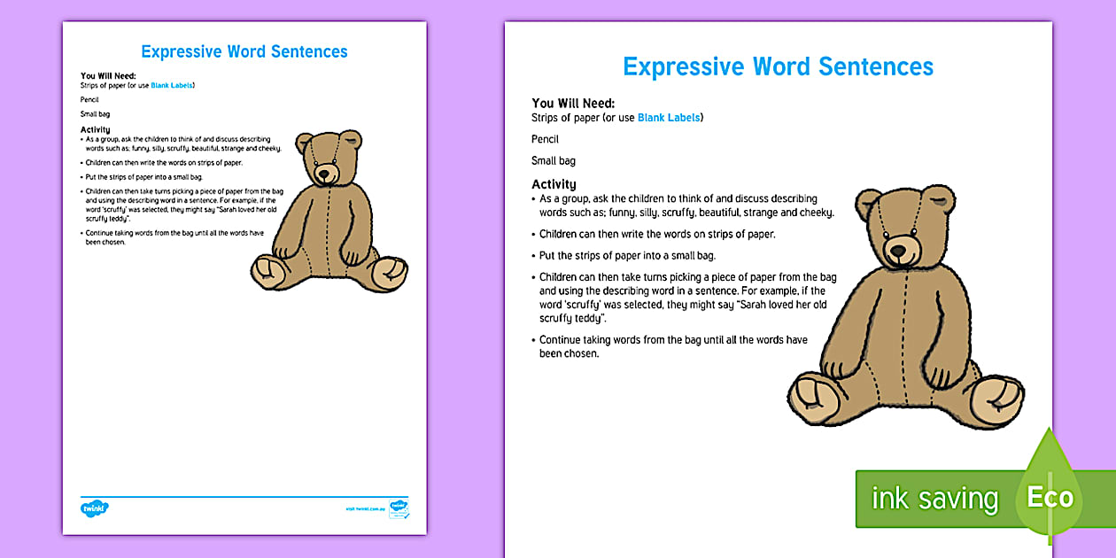 Expressive Word Sentences Activity (teacher made) - Twinkl