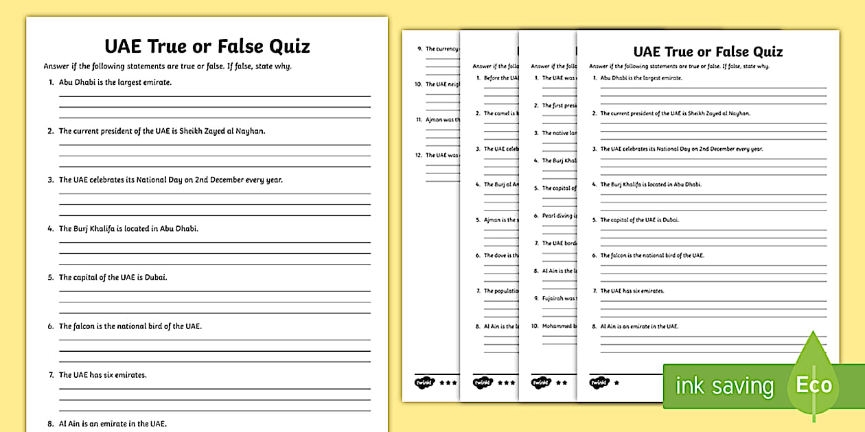 Lower Ability UAE True Or False Worksheet (teacher made)